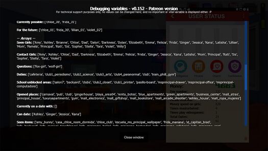 Debug Screen - High School Days
