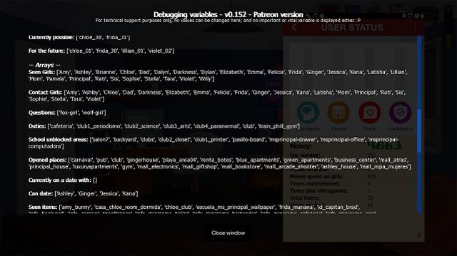Debug Screen - High School Days